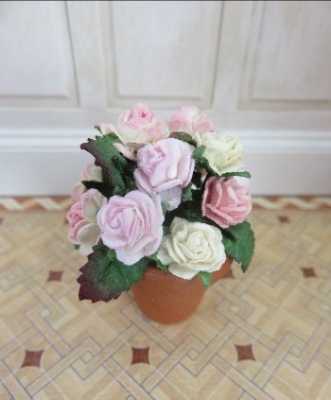 Pot of pastel coloured roses - Handcrafted Miniatures